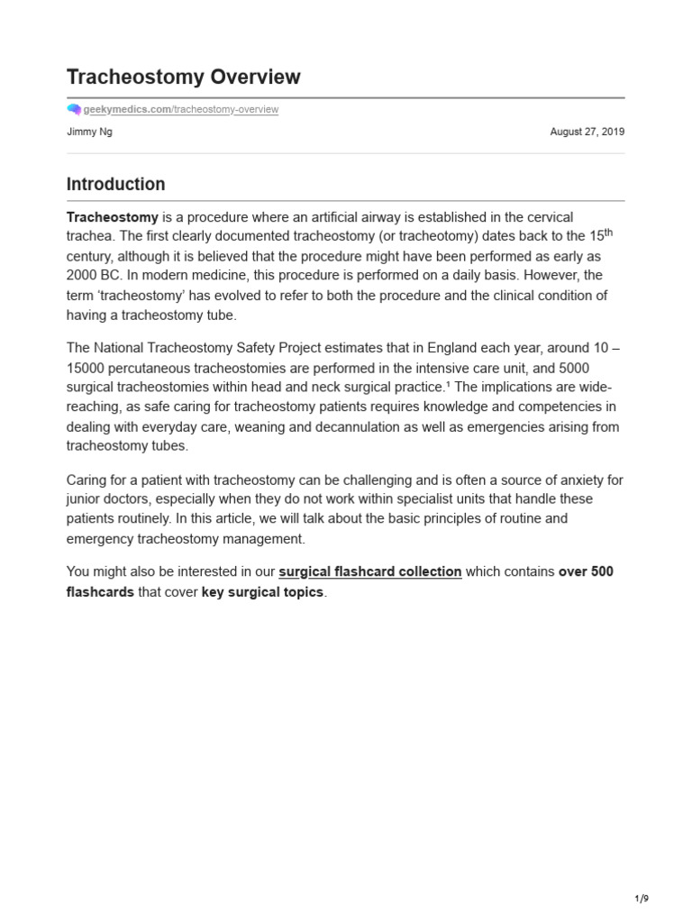 Tracheostomy Overview | PDF | Clinical Medicine | Medical Specialties