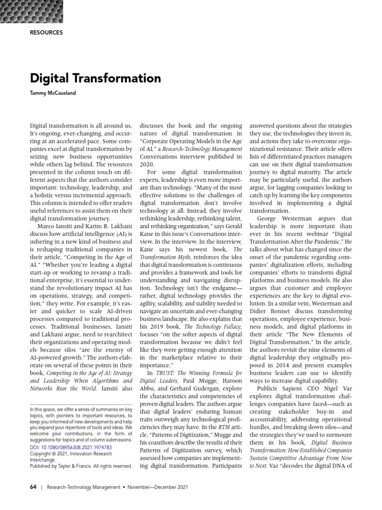 McCausland, T. (2021) - Digital Transformation. Research Technology ...