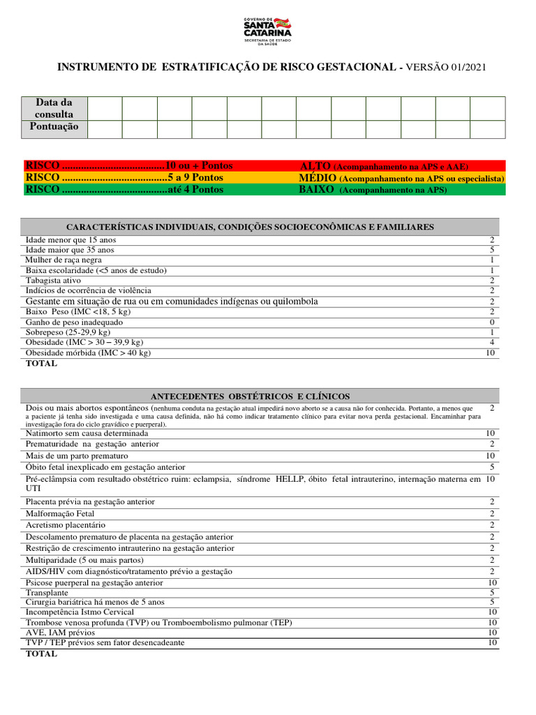 Estratificação Risco Gestacional | PDF | Gravidez | Aborto