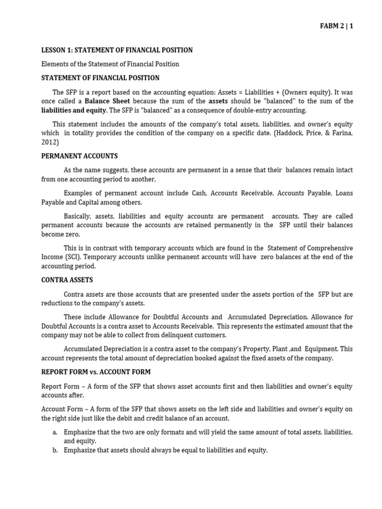 LESSON 1 Fabm 2 | PDF | Balance Sheet | Debits And Credits