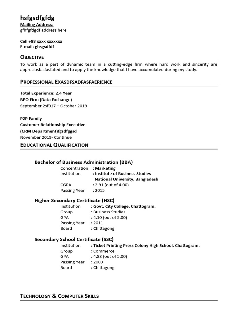 Common CV Format 01 - KVWropMDMX9QzY8 | PDF