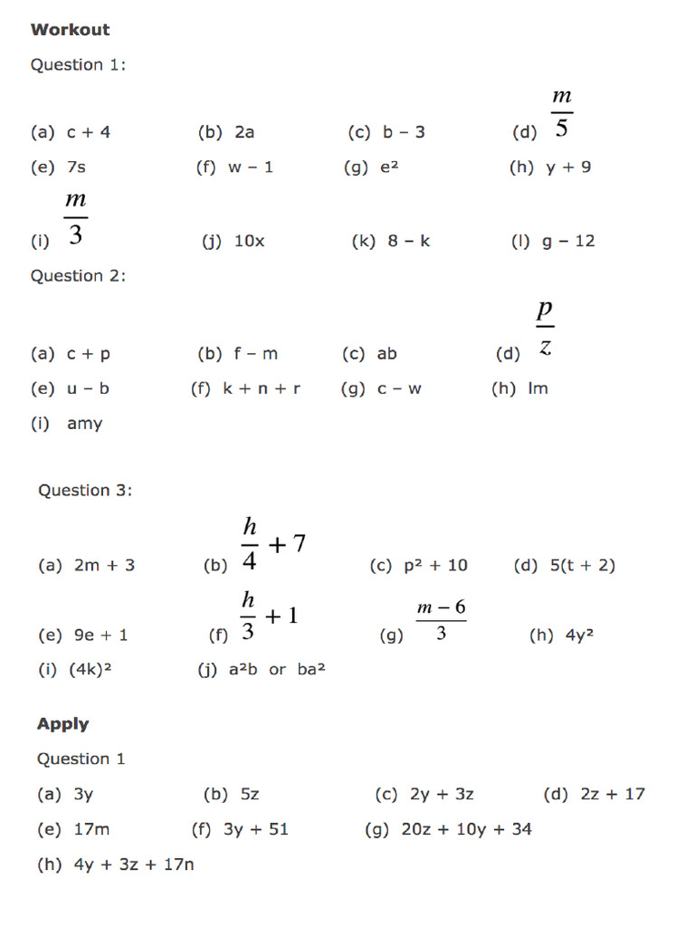 Algebra-Forming-Expressions Answers | PDF