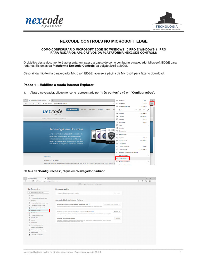 Configuração do Edge para Nexcode Controls | PDF | Microsoft Windows ...
