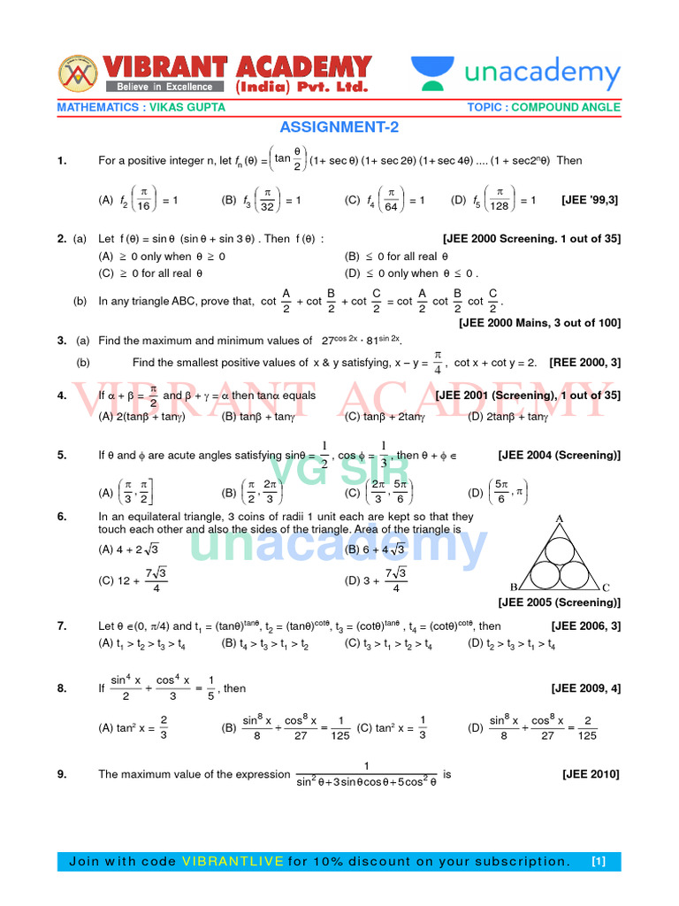 Assignement - 2 (Compound Angles) | PDF | Circle | Mathematical Objects