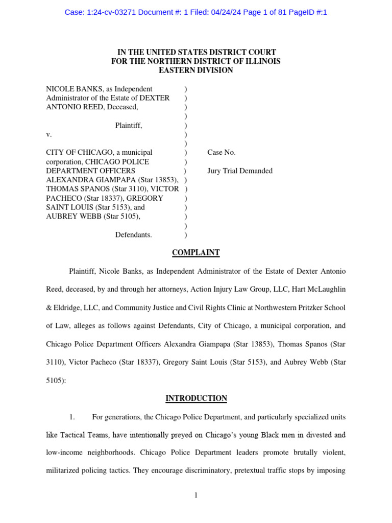 Dexter Reed Lawsuit | PDF | Chicago Police Department | Traffic Stop