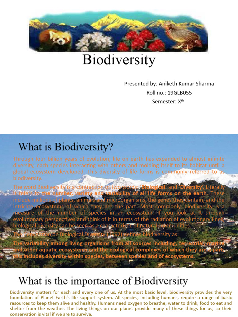 An Overview on Biodiversity Aniketh 19GLB055 | PDF | Biodiversity ...