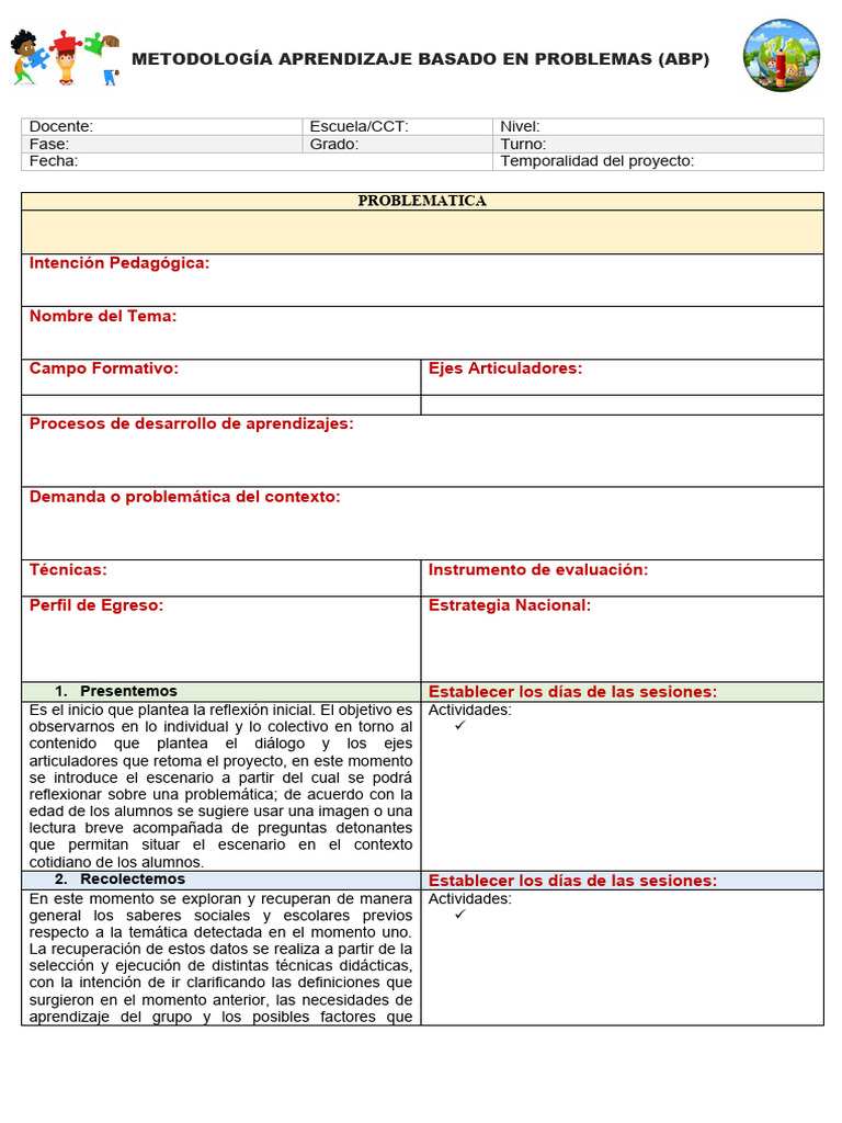 Formato Planeación Aprendizaje Basado en Problemas | Descargar gratis PDF | Aprendizaje ...