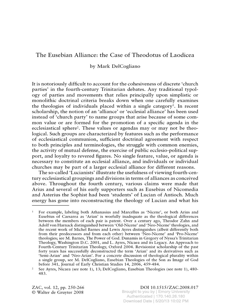 The Eusebian Alliance and Theodotus | PDF | Eusebius | Arianism
