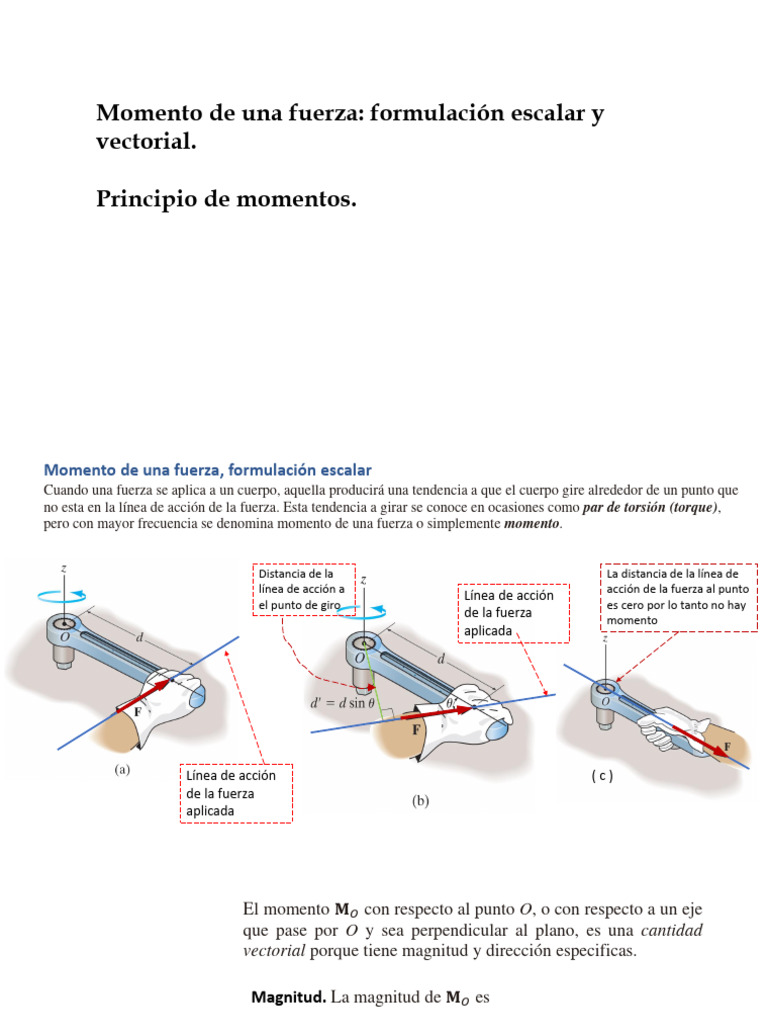 Semana 4 A Momento de Una Fuerza Formulación Escalar y Vectorial. Principio de Momentos ...