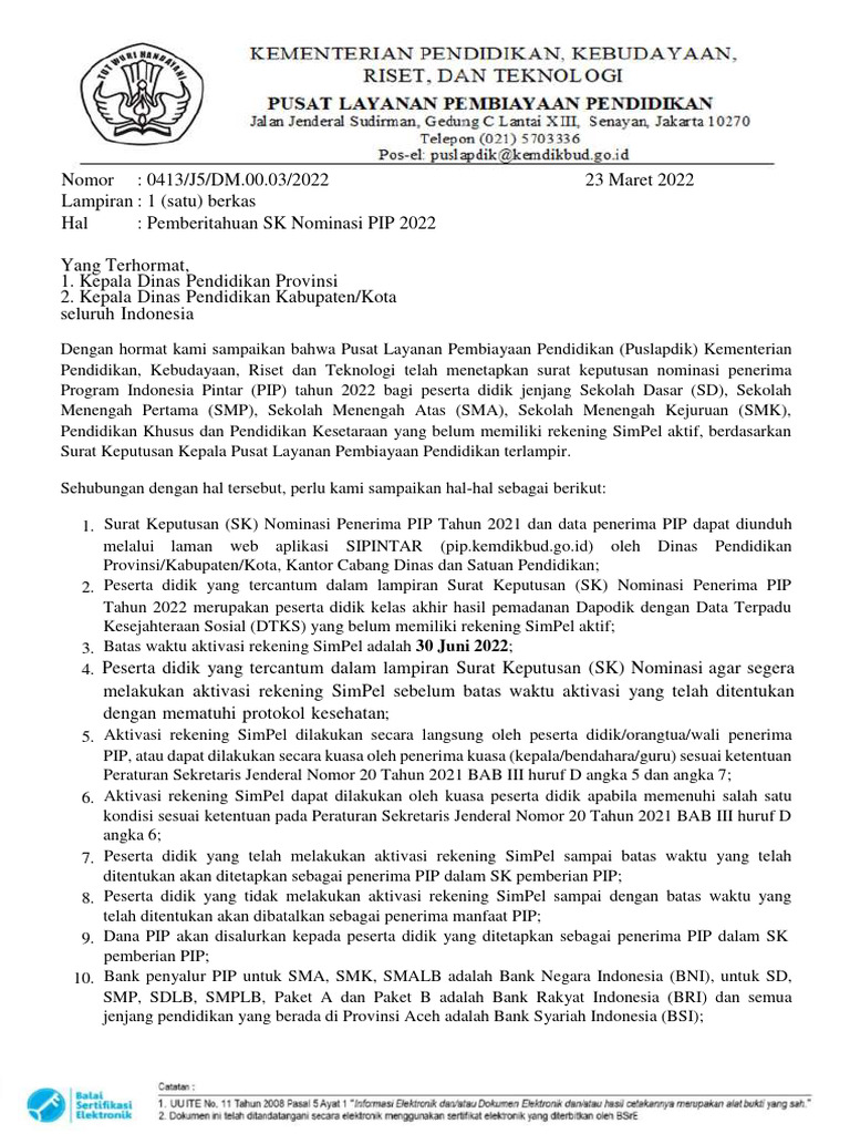 Pemberitahuan SK Nominasi Rvs | PDF