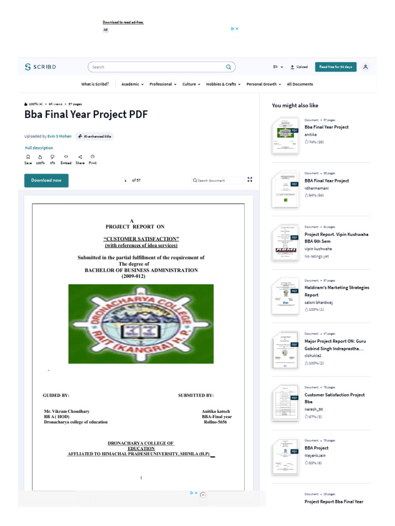 Bba Final Year Project PDF | PDF | Customer Satisfaction | Customer