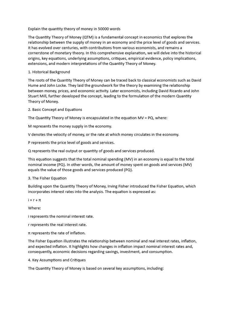 Understanding the Quantity Theory of Money | PDF | Quantity Theory Of ...