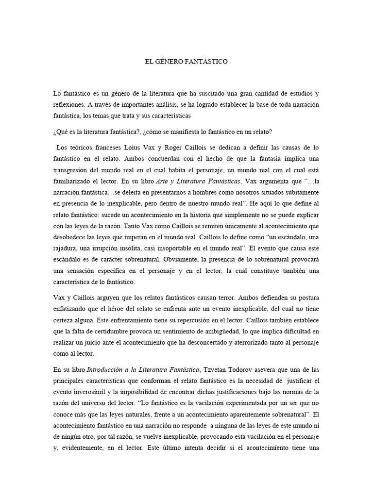 Características del Género Fantástico | PDF | Fantasía | Narración