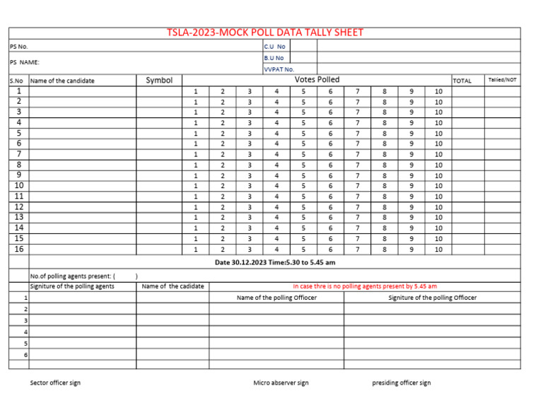 Mock Poll Tally Sheet | Download Free PDF | Elections | Political Events