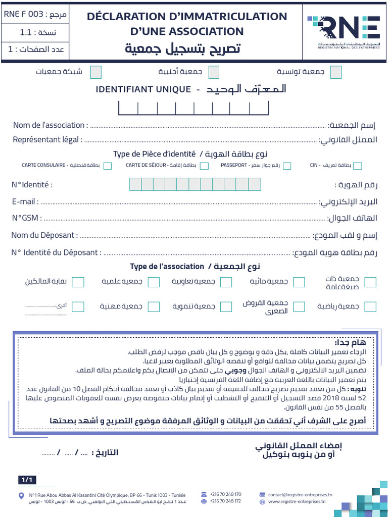 RNE-F-003 Declation Immatriculation Association | PDF