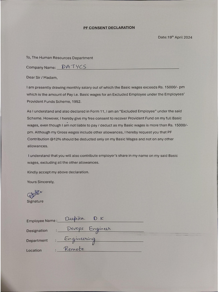 PF Consent Declaration Form | PDF