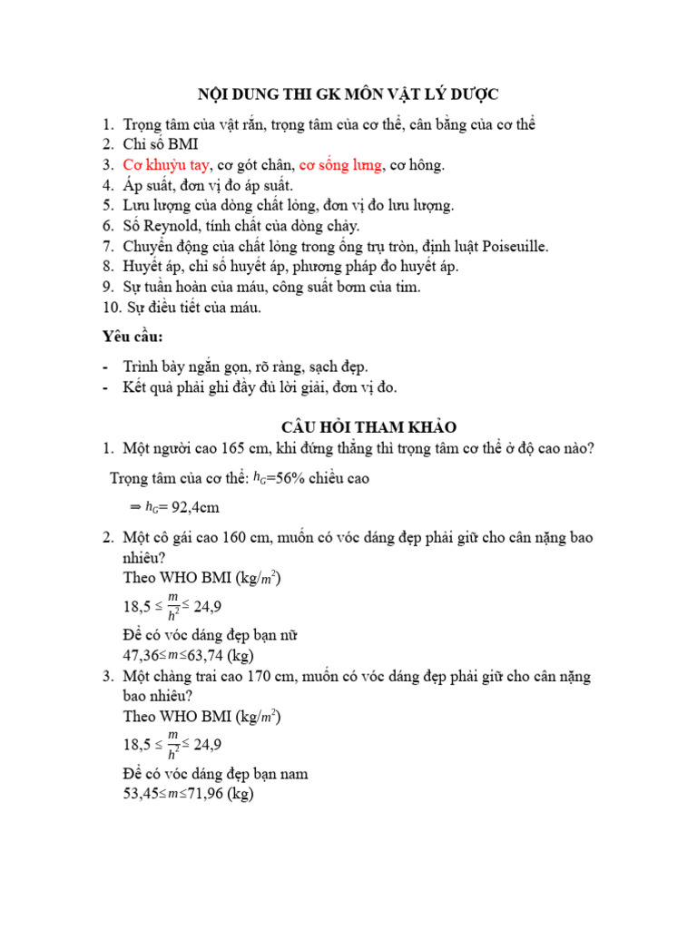 Nội Dung Thi Gk Môn Vật Lý Dược | PDF