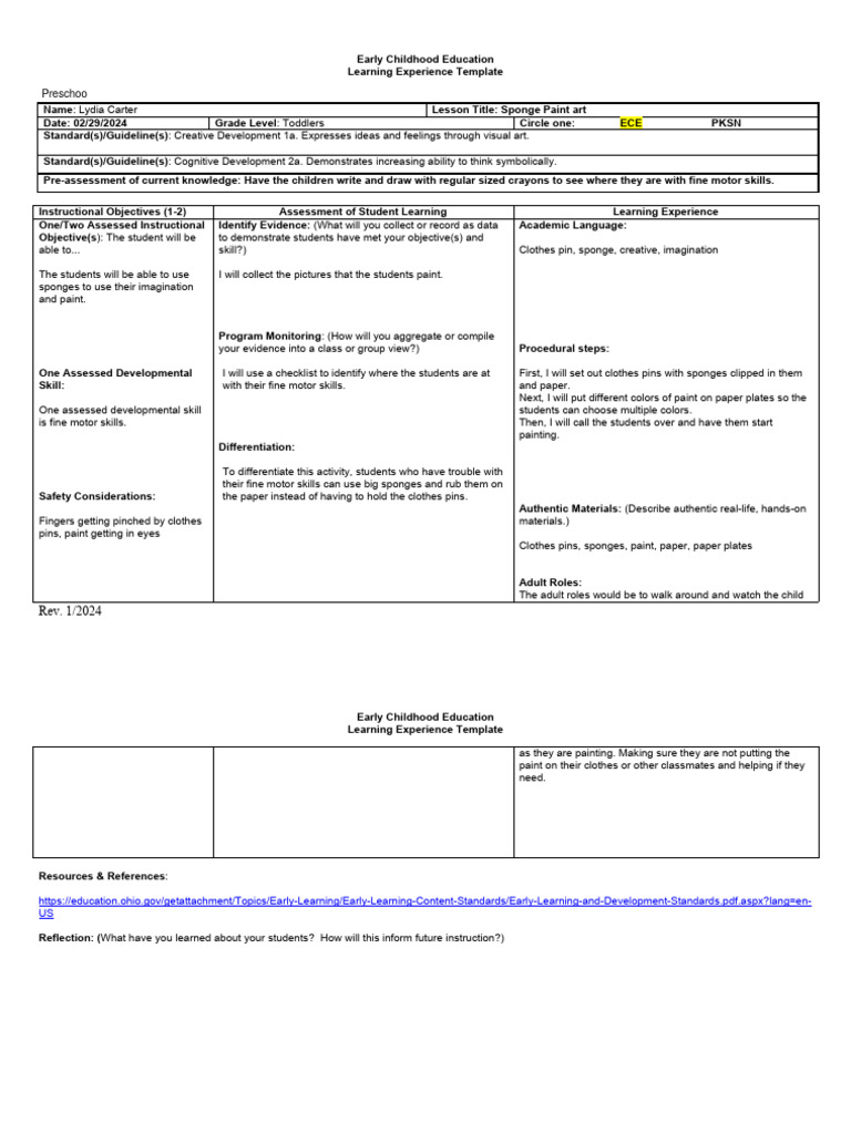 Visual Arts Lesson Plan 1 | PDF | Early Childhood Education | Learning