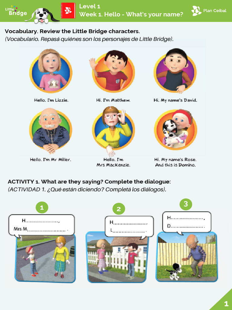 Level 1 Week 1 Hello - What's Your Name - CEI Handout 2022 | PDF