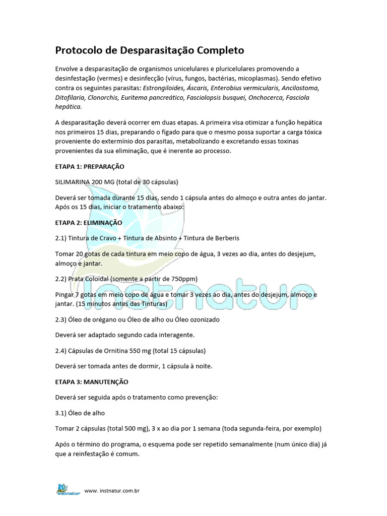 Protocolo de Desparasitacao Completo | PDF