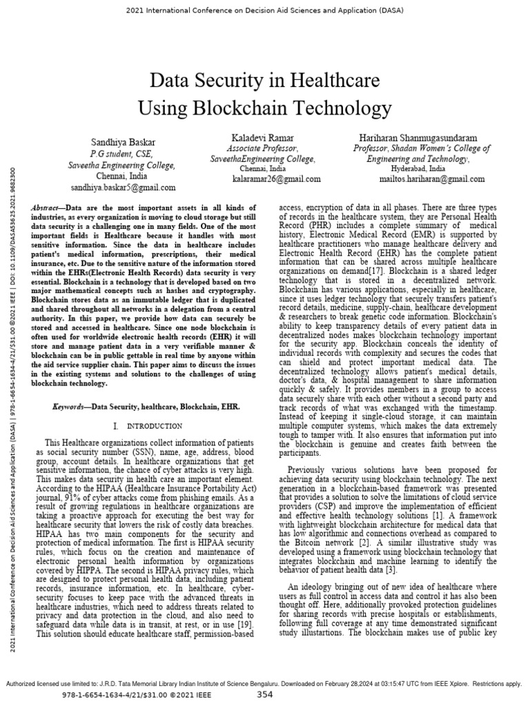 Data Security in Healthcare Using Blockchain Technology | PDF ...