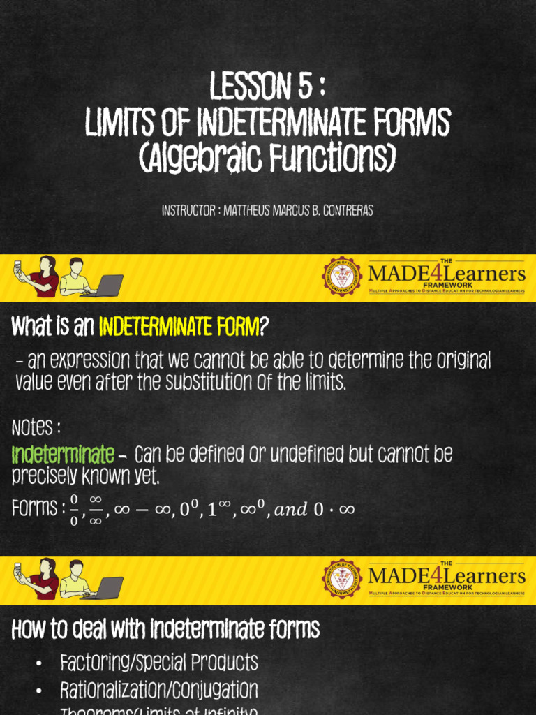 Calculus L3 5 Limit Of Indeterminate Forms Algebraic Functions Pdf Mathematics