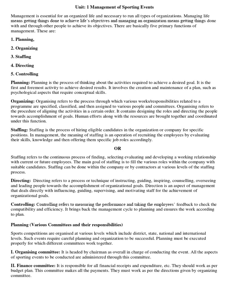 Management of Sporting Events Overview | PDF | Tournament