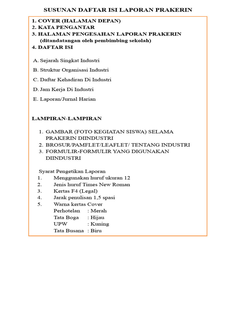 2023 Susunan Daftar Isi Laporan Prakerin | PDF
