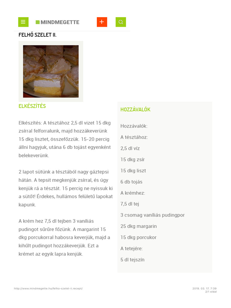 Felhő Szelet II Recept Képpel - Mindmegettehu - Receptek | PDF