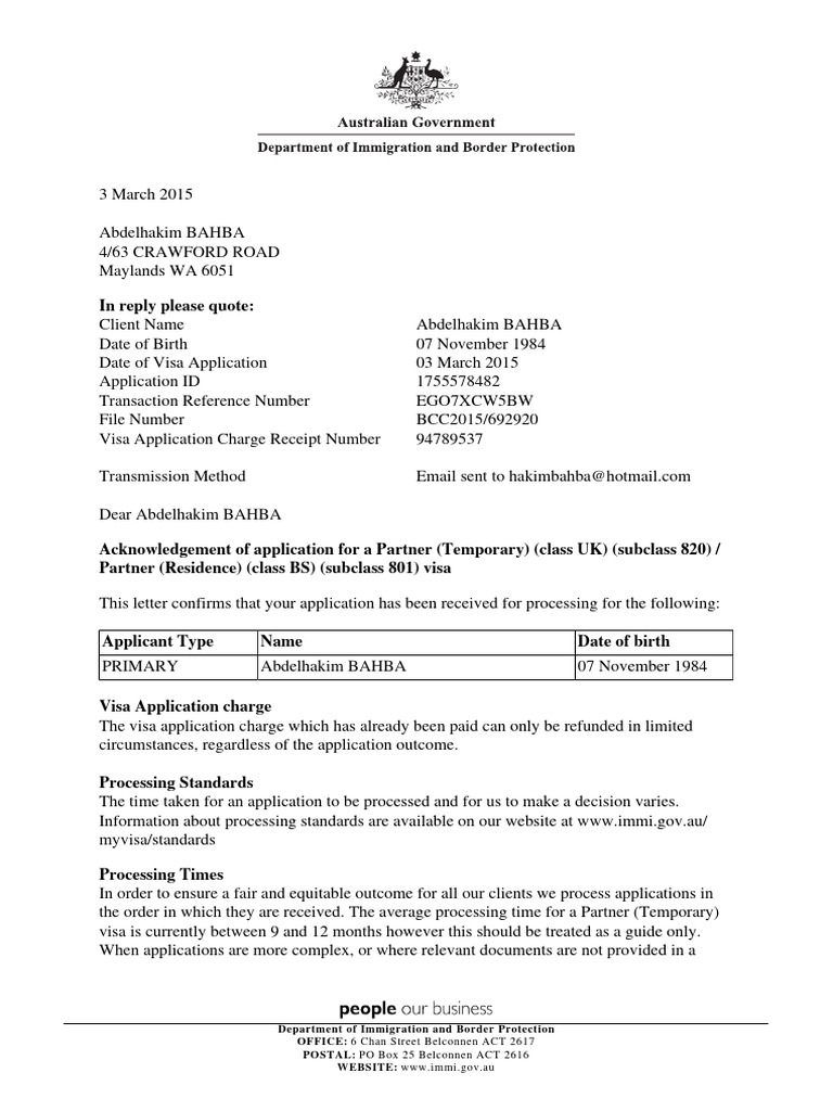 IMMI Acknowledgement of Application Received | PDF | Travel Visa | Translations