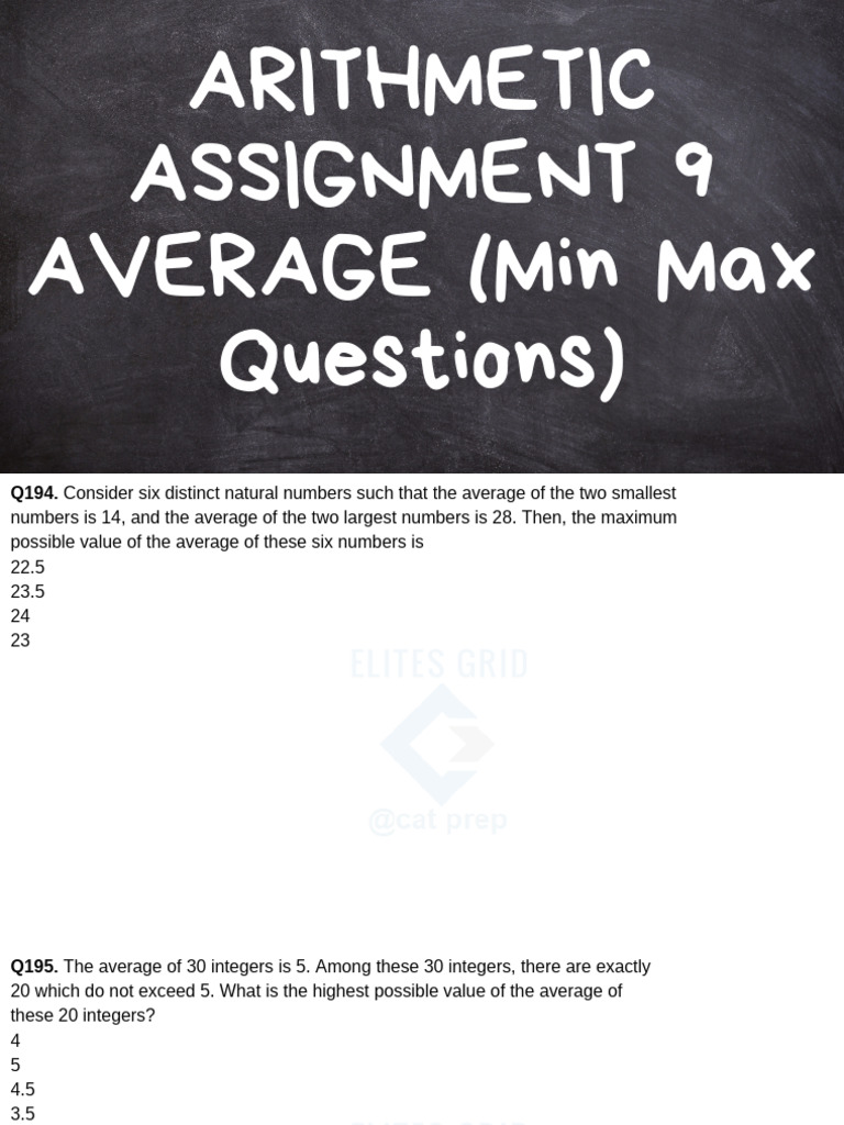 ARITHMETIC ASSIGNMENT 9 - AVERAGE (Min & Max) | PDF | Salary | Mean