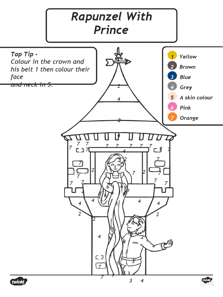 Color by Number: Rapunzel & Prince | PDF | Color