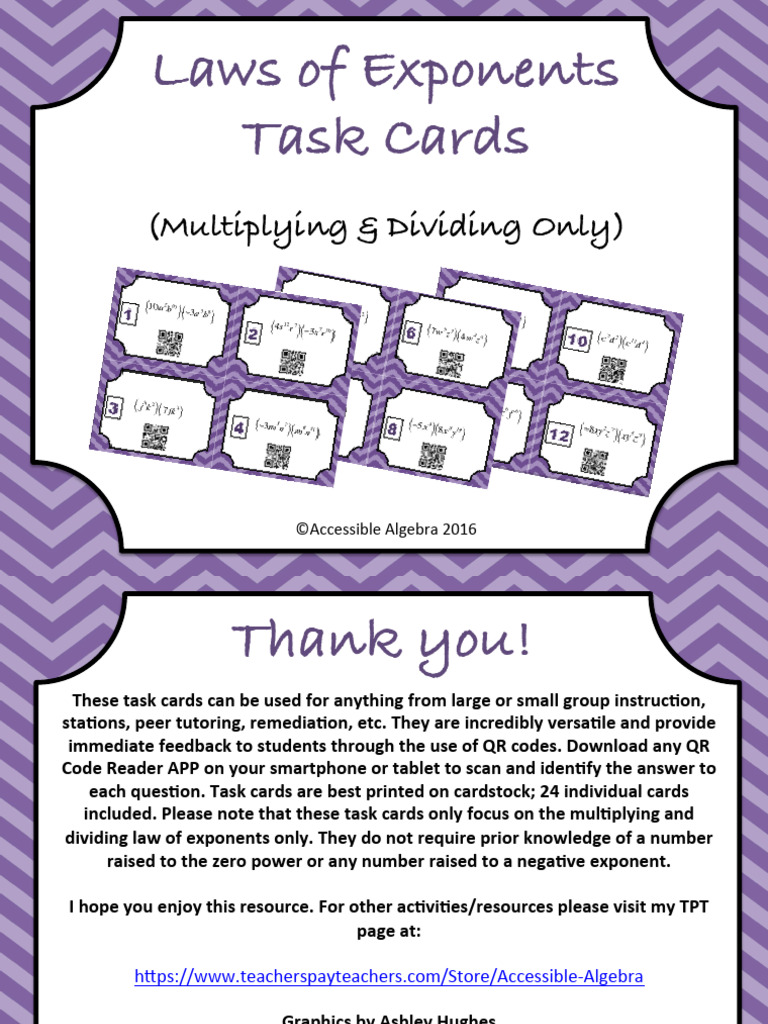 Laws of Exponents Task Cards: (Multiplying & Dividing Only) | PDF ...