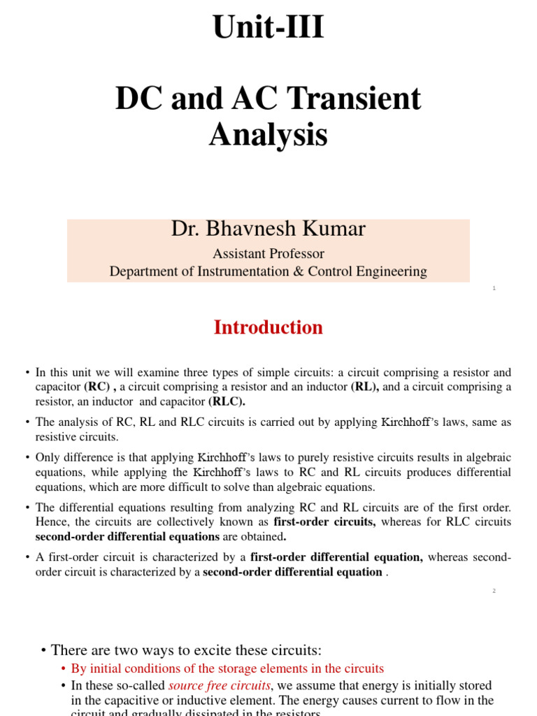 Unit III_Transient Analysis | PDF | Electrical Network | Amplifier
