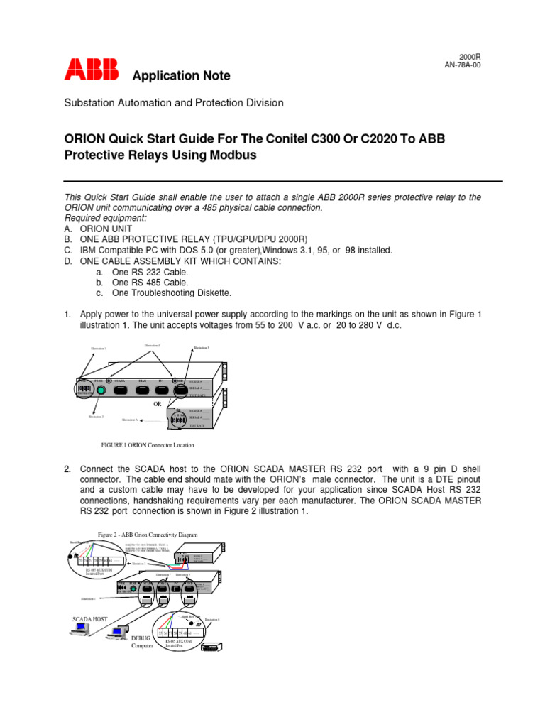 ORION Quick Start Guide For The Conitel C300 or C2020 To ABB Protective Relays Using Modbus ...
