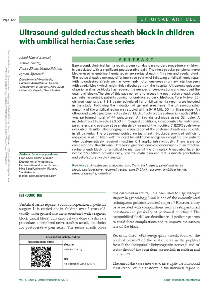 Ultrasound Guided Rectus Sheath Block in Children.15 | PDF | Anesthesia ...