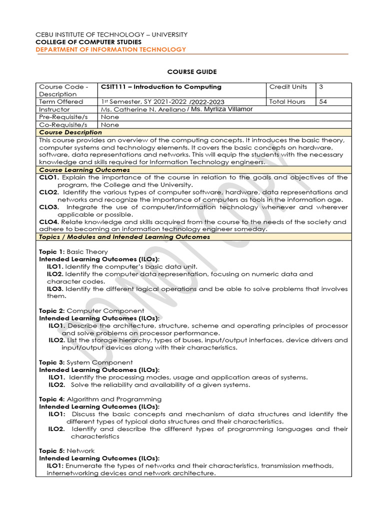 Csit111 Course Guide | Download Free PDF | Computing | Information Technology