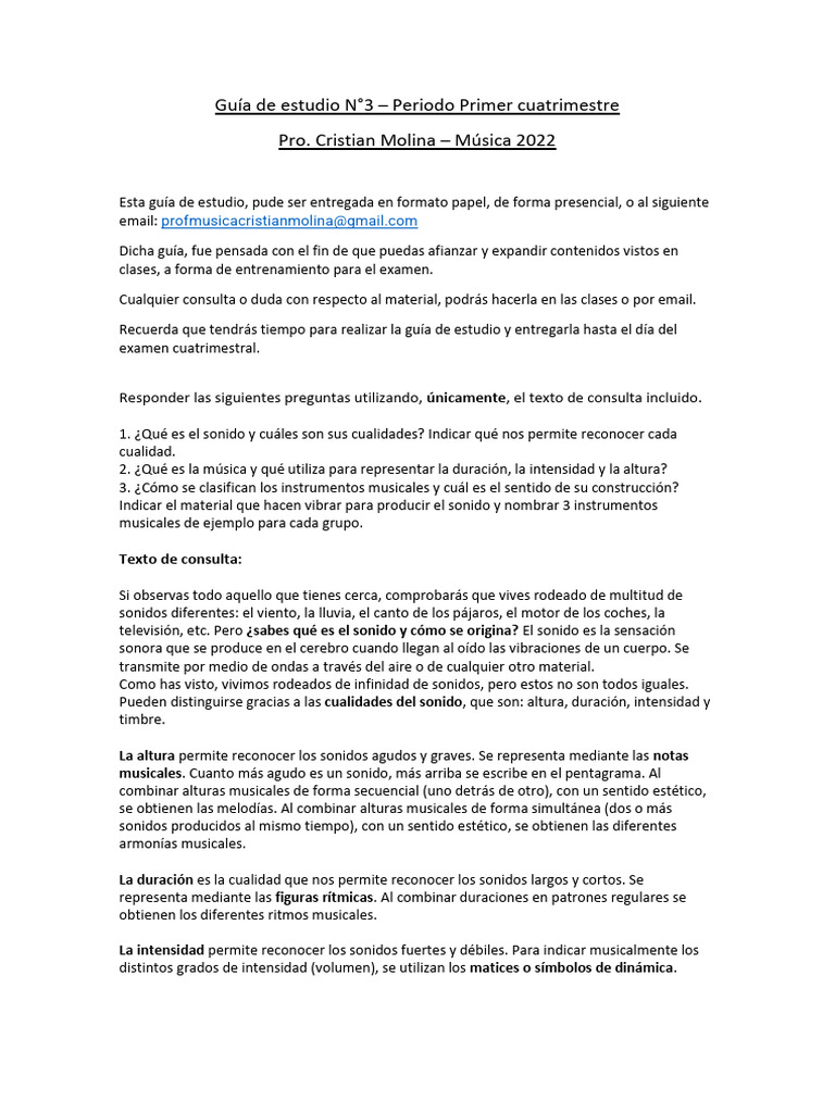 Guía de Estudio #3 | PDF | Sonido | Instrumentos musicales