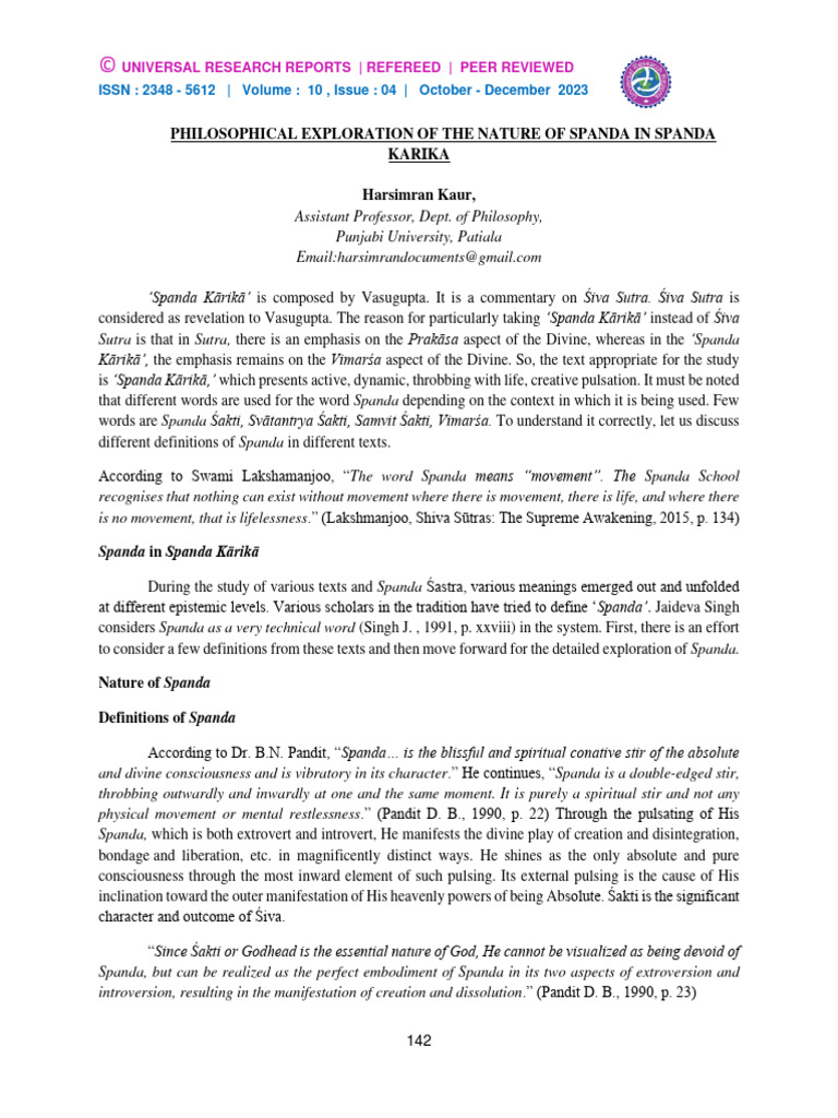 Philosophical Study of Spanda Karika | PDF | Āstika | Eastern Philosophy