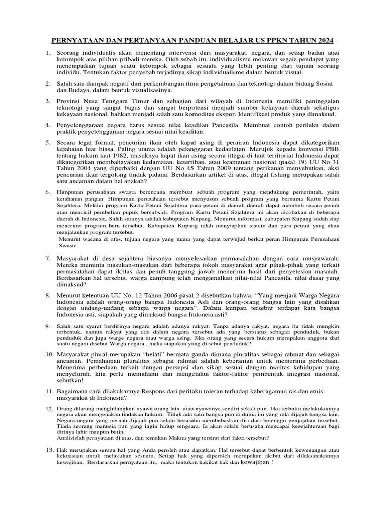 Kisi-Kisi Panduan Belajar US 2024 | PDF