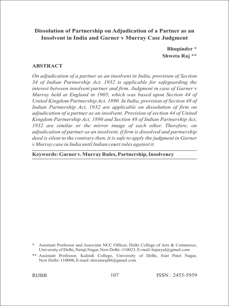 Admin 7 Dissolution of Partnership On Adjudication of A Partner As An | PDF | Partnership ...