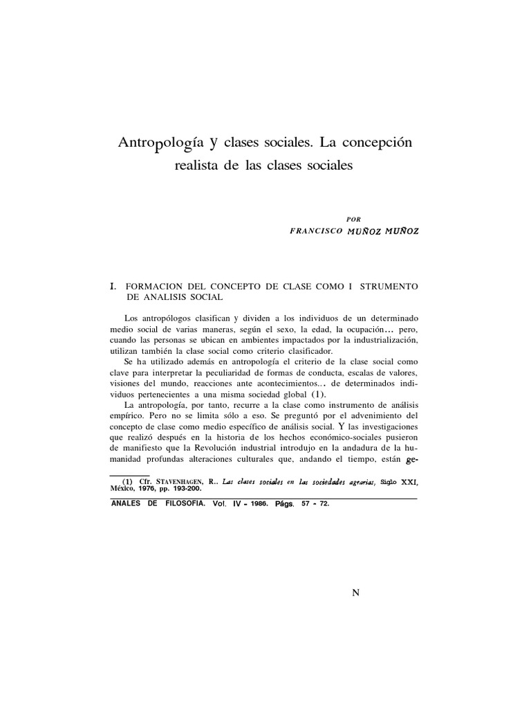 Antropología y Clases Sociales. La Concepción Realista de Las Clases ... Antropología y Clases Sociales. La Concepción Realista de Las Clases ...