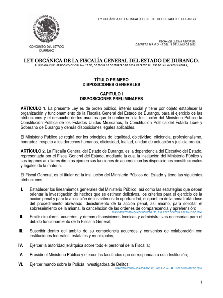 Ley Organica de La Fiscalia General | PDF | Fiscal | Policía