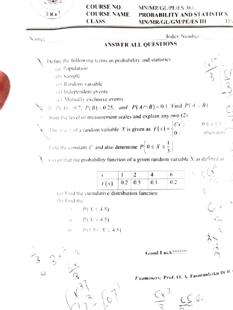 Prob and Stats - 2022 - With Marking Scheme | PDF | Probability And ...