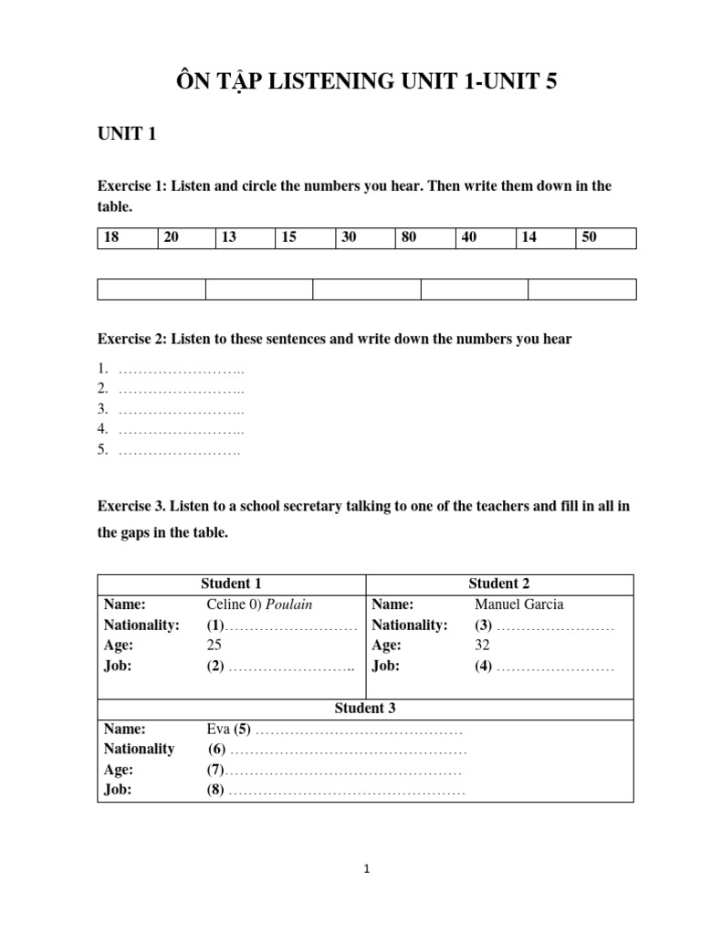 AVCB ÔN TẬP LISTENING U1 U5 | PDF | Foods | Cuisine