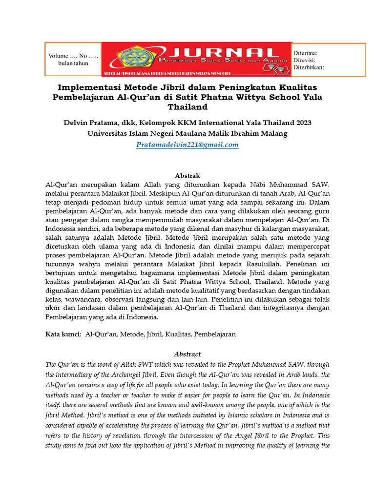 Jurnal Ilmiah - Implementasi Metode Jibril Dalam Peningkatan Kualitas Pembelajaran Al-Qur'an Di ...