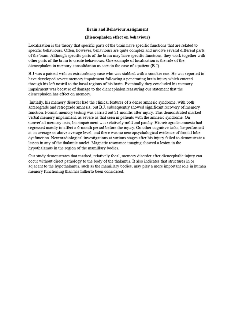 Diencephalon's Role in Memory | PDF