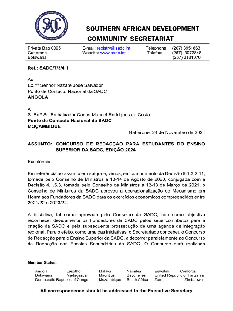 Portuguese Letter - Mozambique - Letter - Launch of Tertiary Schools ...