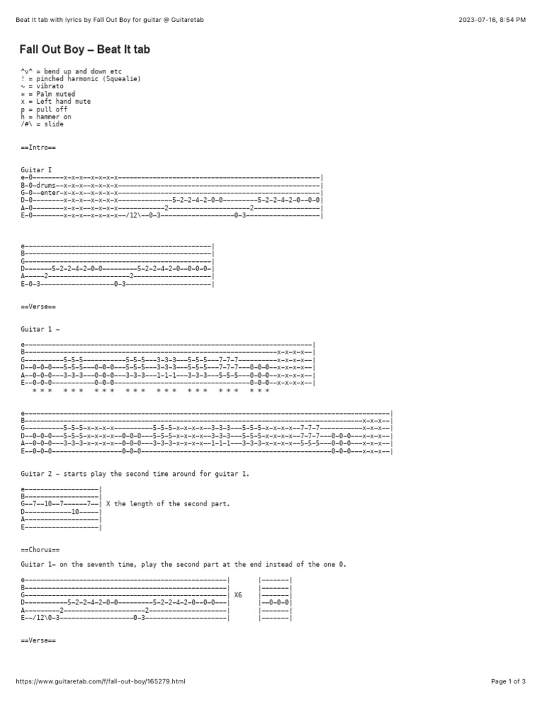 Fall Out Boy - Beat It Guitar Tab | PDF | Guitars | Irish Musical ...