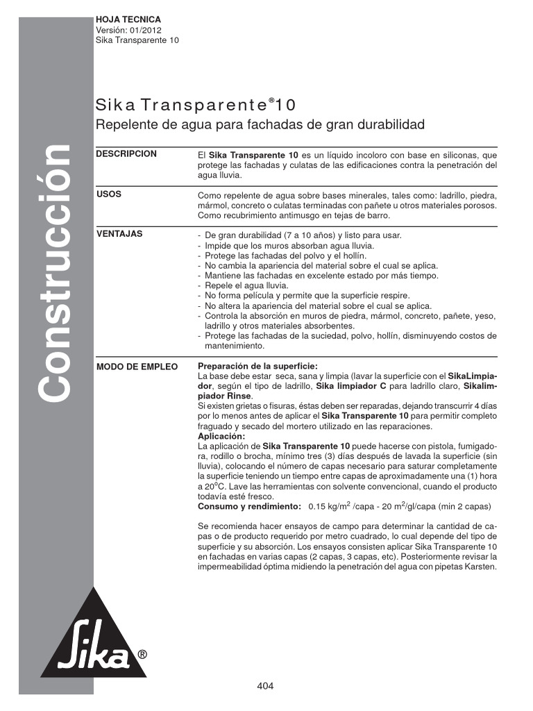 Sika Transparente 10 Años | Descargar gratis PDF | Hormigón | Agua